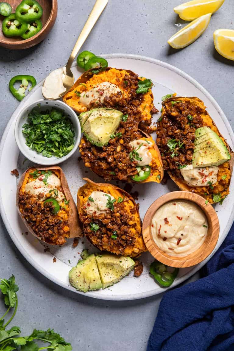 Vegan Chorizo Stuffed Sweet Potatoes - Make It Dairy Free