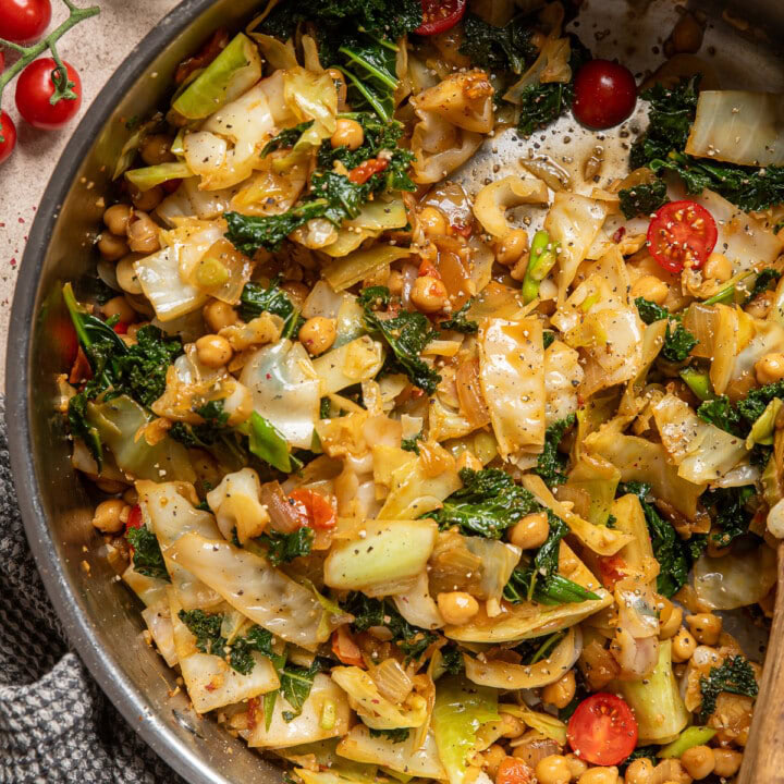 One Pot Easy Sautéed Cabbage with Kale and Chickpeas - Make It Dairy Free
