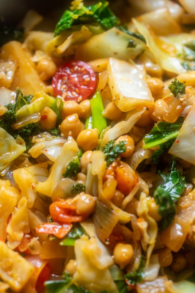 One Pot Easy Sautéed Cabbage with Kale and Chickpeas - Make It Dairy Free