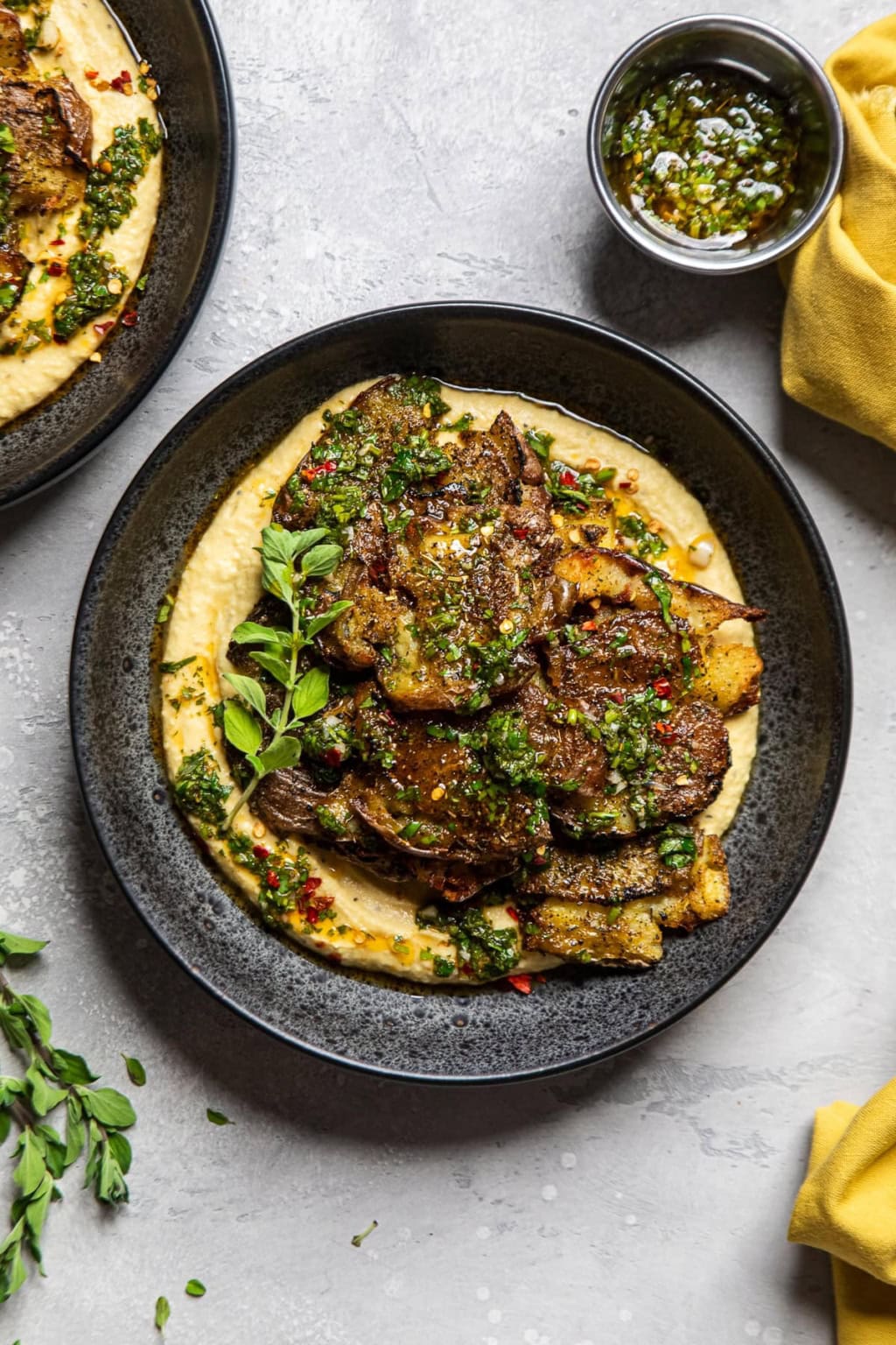 Smashed Potatoes Bowl with Chimichurri and Chickpea Dip - Make It Dairy ...