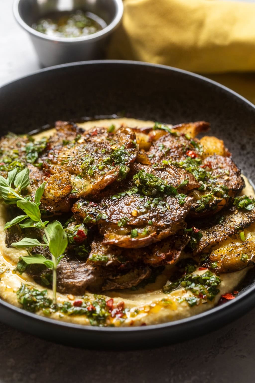 Smashed Potatoes Bowl with Chimichurri and Chickpea Dip - Make It Dairy ...