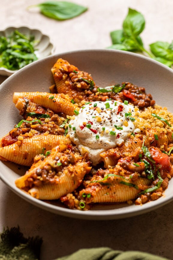 Lentil Unstuffed Shells with Whipped Lemon Ricotta - Make It Dairy Free